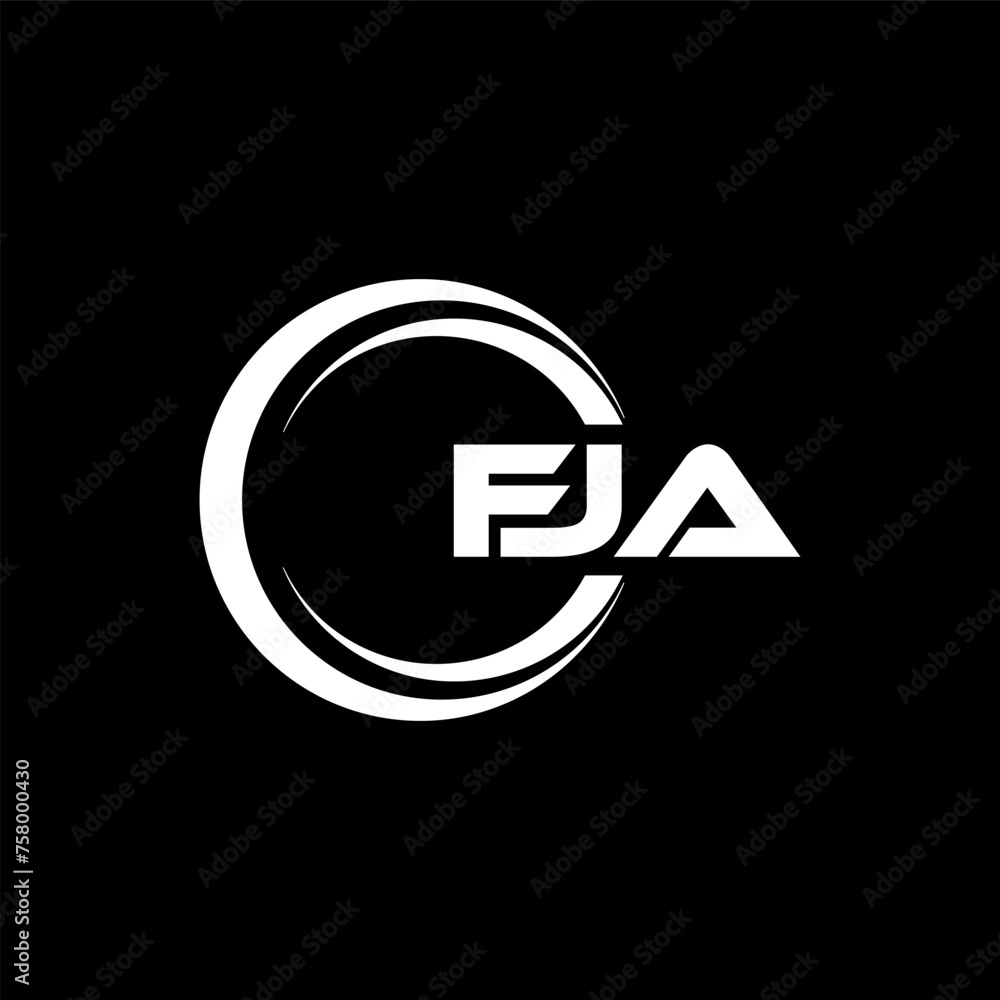 FJA letter logo design with black background in illustrator, cube logo ...