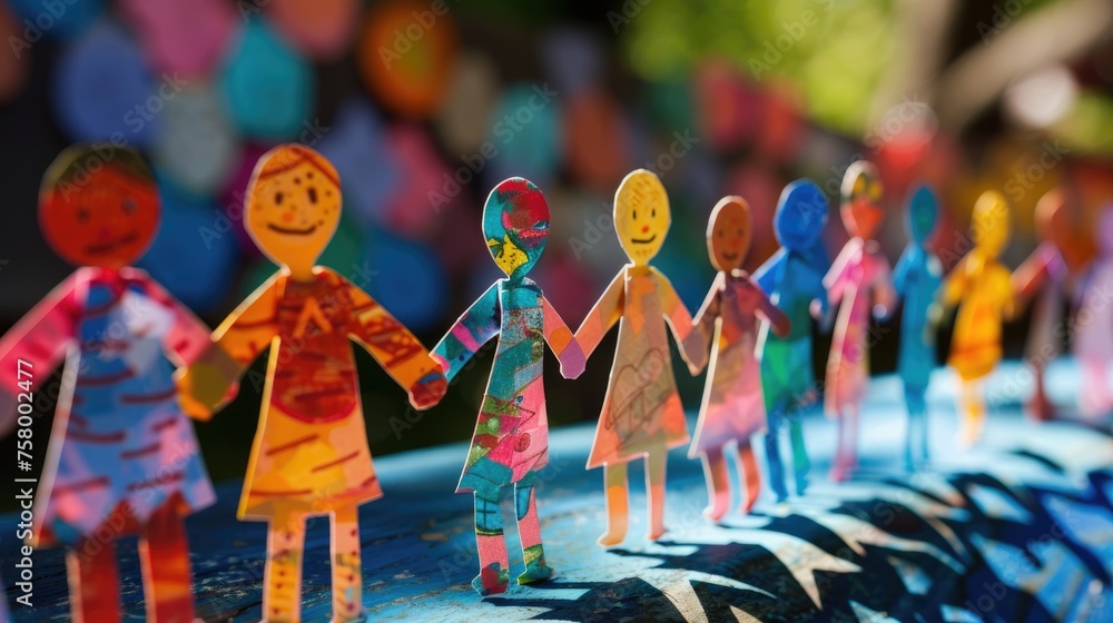Unity and Diversity Paper Chain Figures . Colorful paper chain figures stand hand-in-hand ...