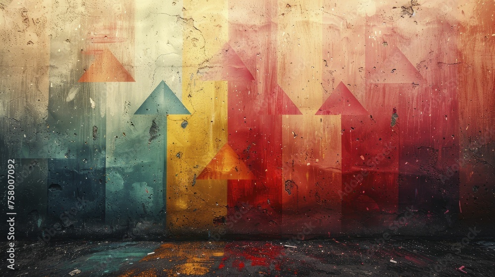 Multiple arrows converge into a single path on a pastel abstract ...