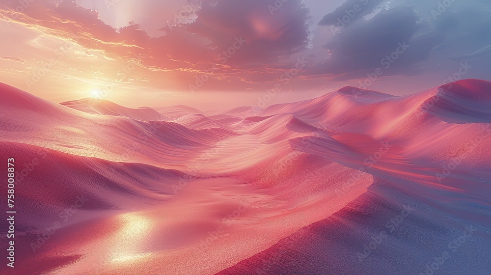 Paths converge towards a horizon on a pastel abstract landscape ...