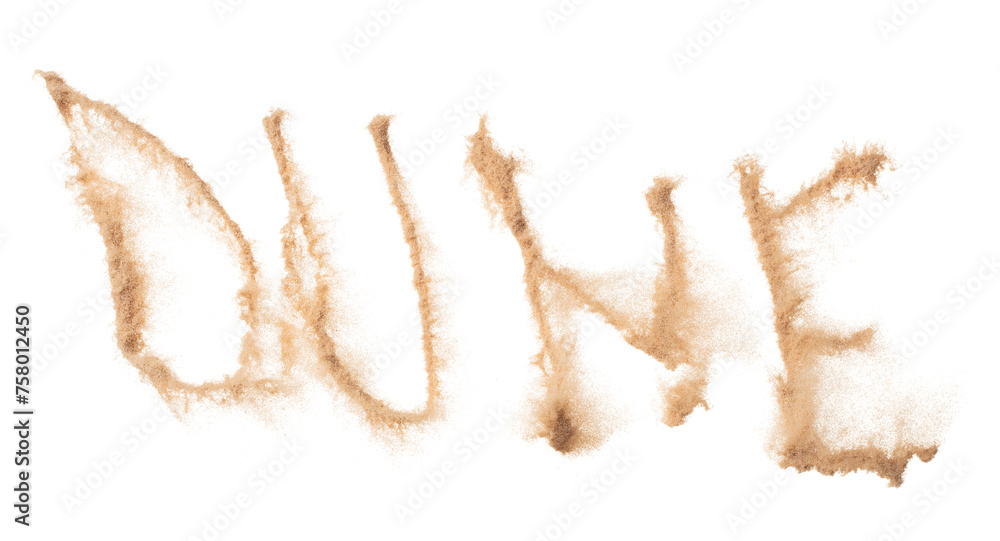 DUNE Text Word of Sand letter. Calligraphy of Sand flying explosion ...