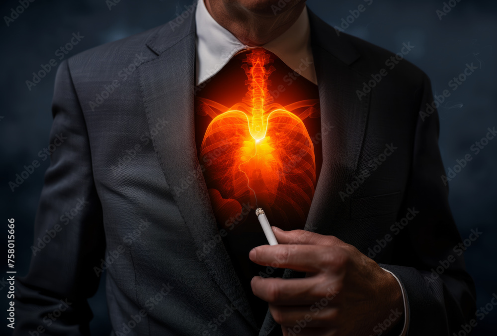 Cigarette smoking and its effects on health: businessman in a suit ...