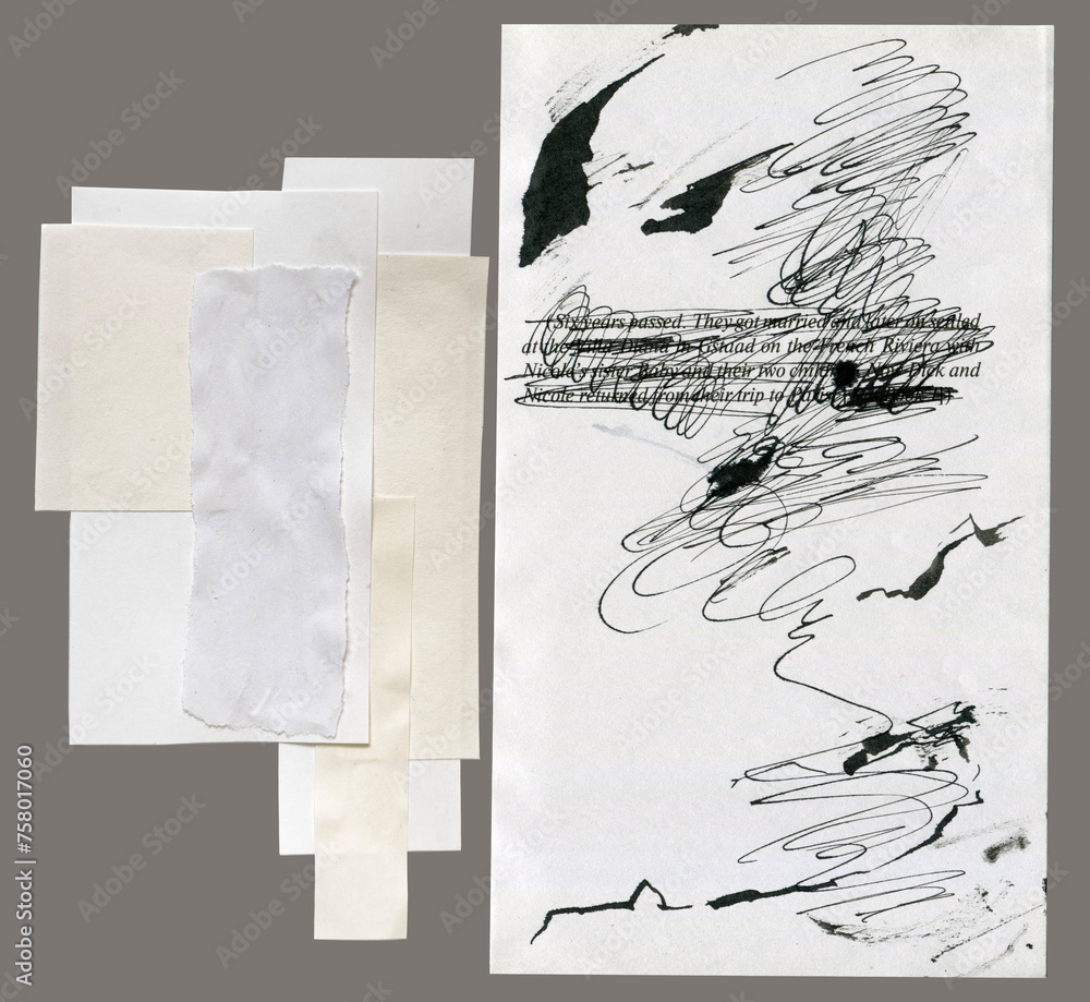 Torn paper pieces set of two pieces. White shapes with jagged uneven ...