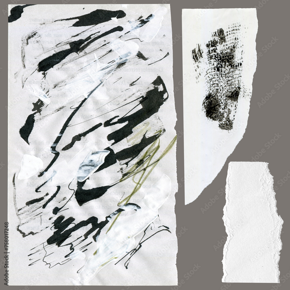 Torn paper pieces set of 3 pieces. White shapes with jagged uneven ...