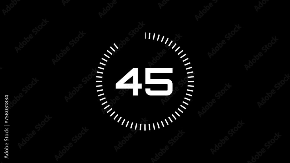 50 seconds countdown timer animation from 50 to 0 seconds. Modern white ...