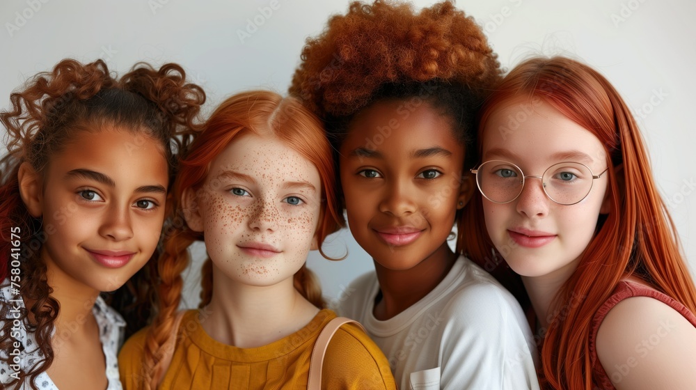 Four Young Girls of Different Ethnicities Embracing Friendship and ...