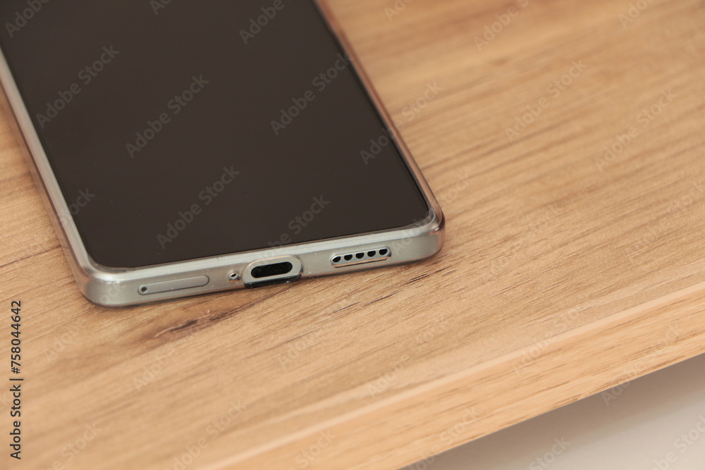 usb type-c port on mobile phone. Socket in the phone under a usb type-c ...