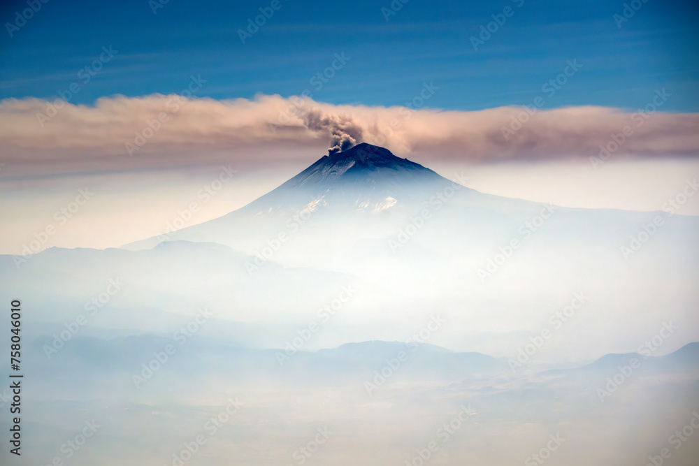 Popocatepetl volcano eruption active from 2020 in Mexico DF city aerial ...