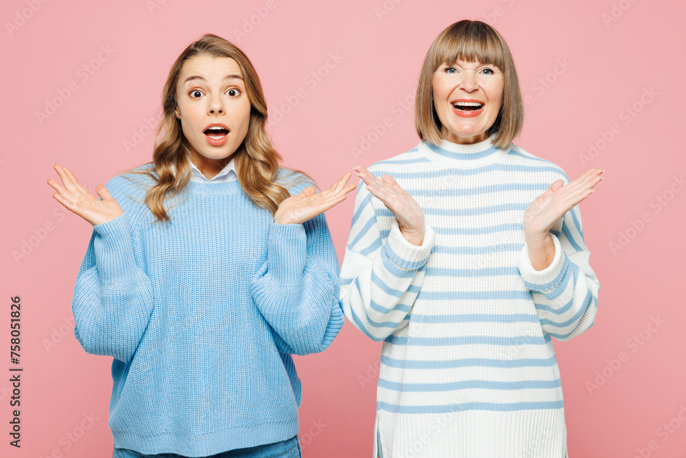 Elder amazed parent mom 50s years old with young adult daughter two ...