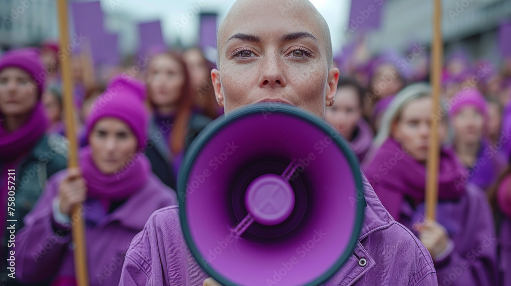 Thousands of people march in the city streets. Women rights protesters ...