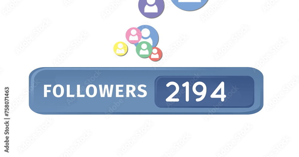Digital image of followers counter with increasing numbers and social ...