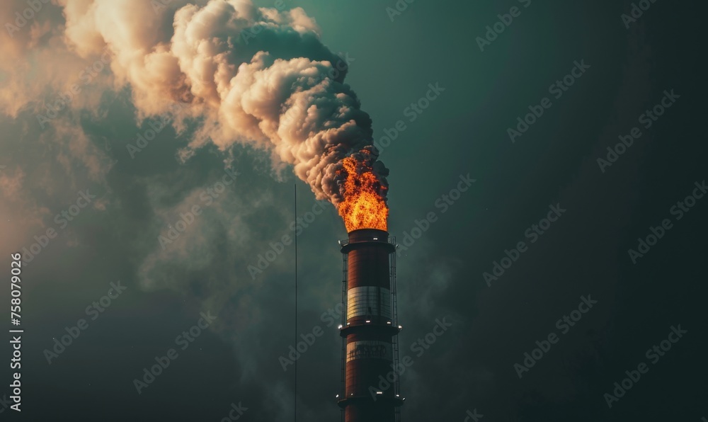 Thick CO2 smoke coming out of an industrial chimney showing the effects ...