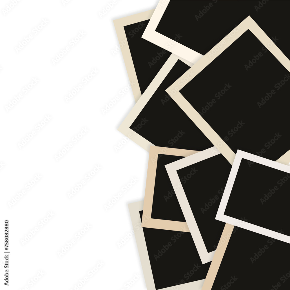 Pile of photo frames background. Realistic photo frames pile. Border ...