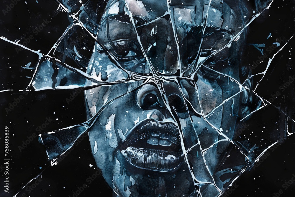 Hand-drawn pastel digital watercolour paint sketch A shattered mirror ...