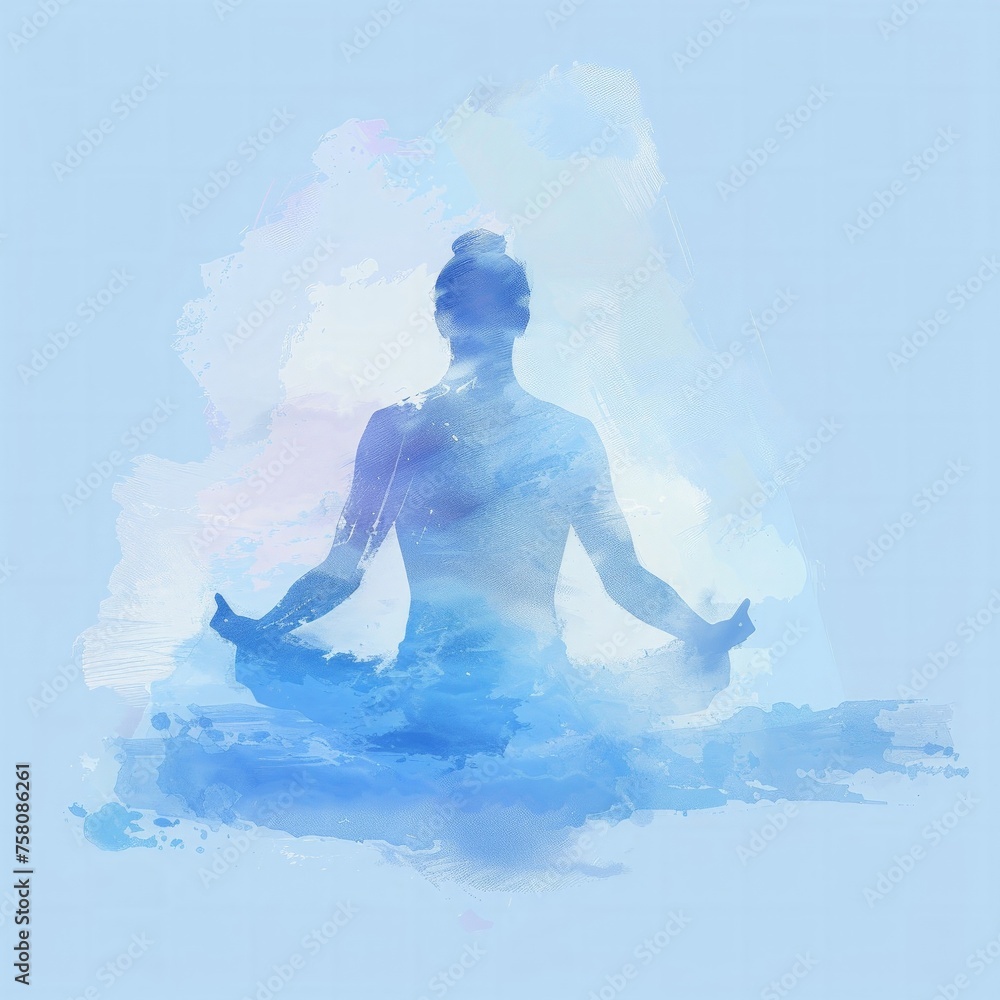 Hand-drawn pastel digital watercolour paint sketch A calm figure ...