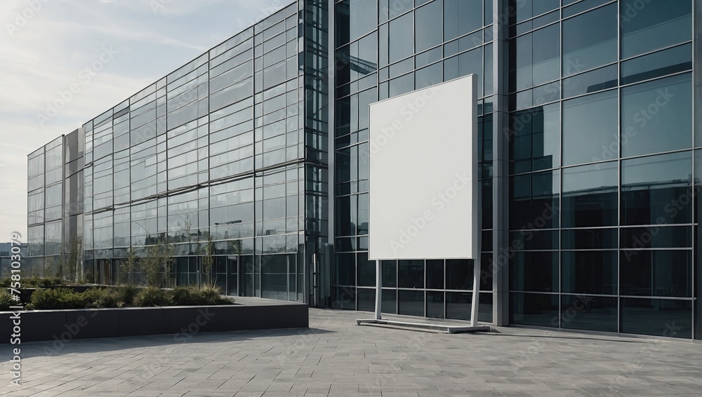 Empty White rectangular sign with blank space for your logo on the wall ...