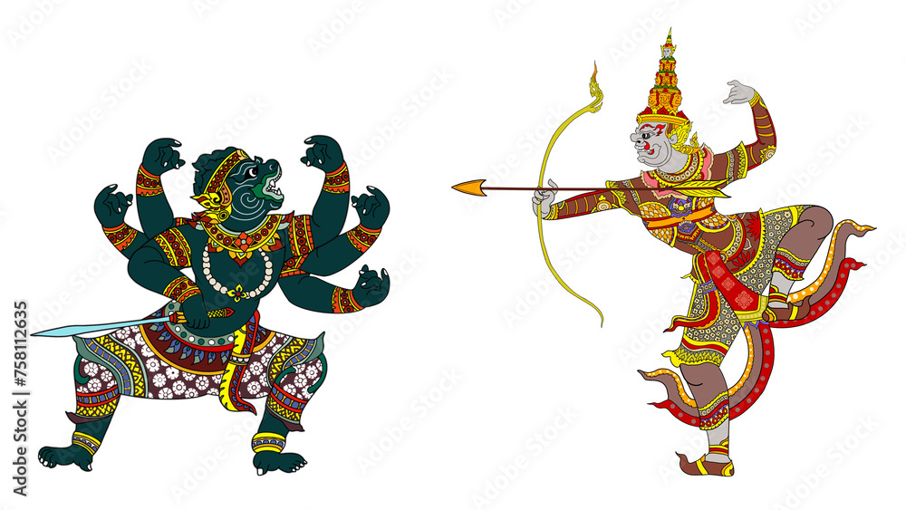 Ravana is shooting arrows against soldiers in the Ramayana, Happy ...