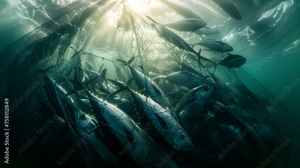 Bluefin Tuna caught up in a fishing net, Illicit trade in bluefin tuna ...