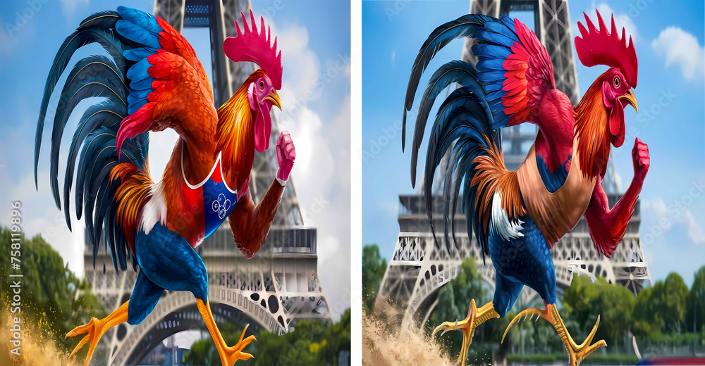 Set of majestic rooster athletes, dynamic illustrations of athleticism ...