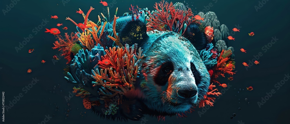 Combine elements of a panda and a coral reef in a unique art piece ...