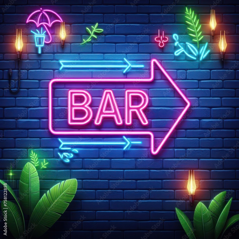 Vector realistic isolated retro Bar & star sign neon billboard on the ...
