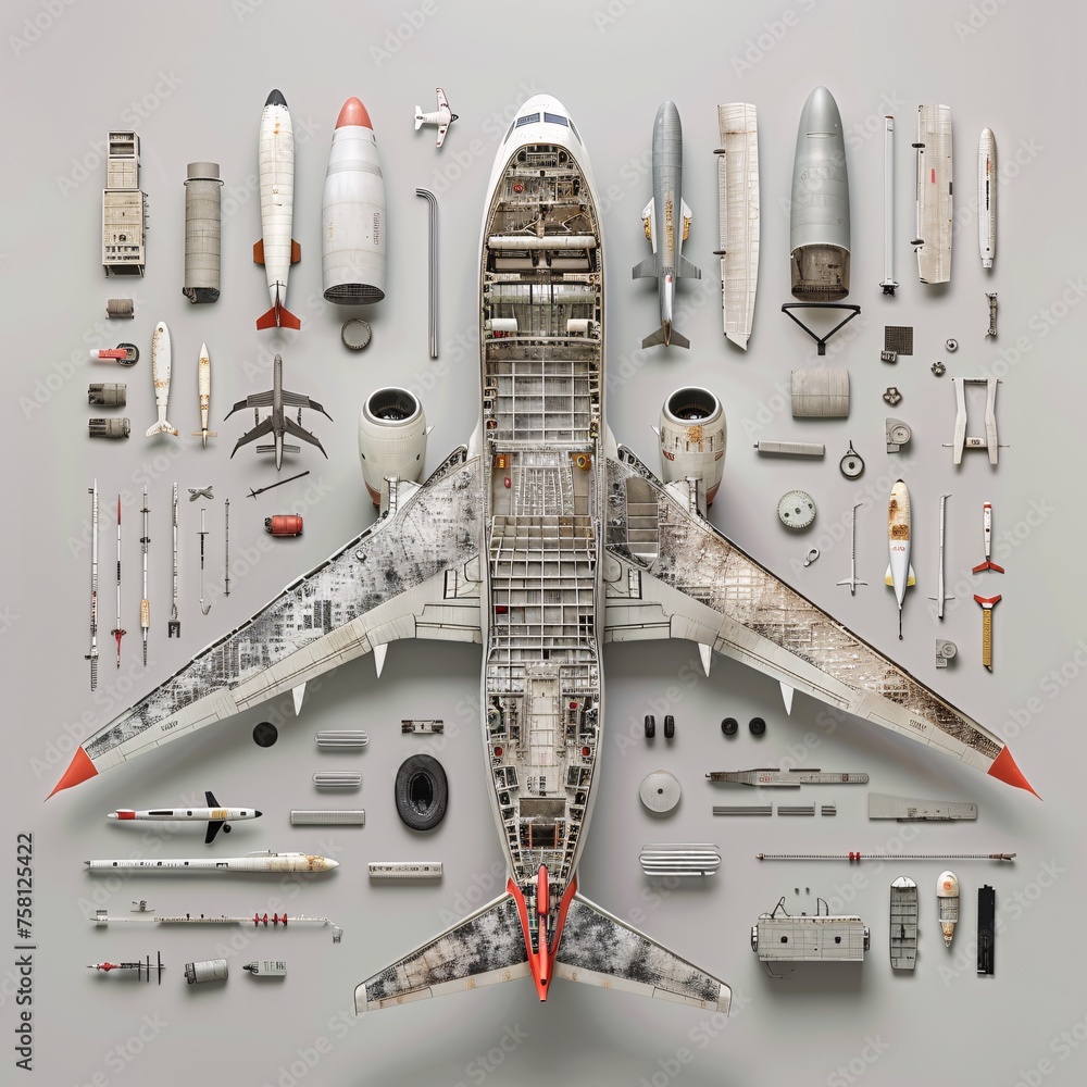 Top view of an airplane showcasing different parts and sections Stock ...