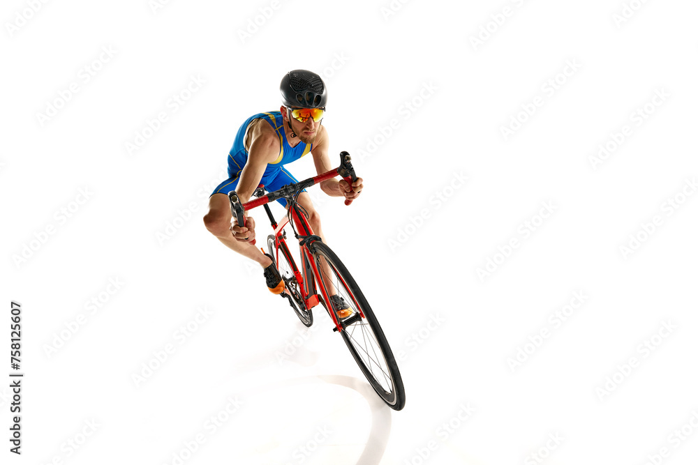 Dynamic image of concentrated man, athlete, cyclist on motion riding on ...