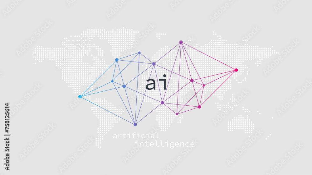 Artificial Intelligence. Dotted world map background. Network pattern ...