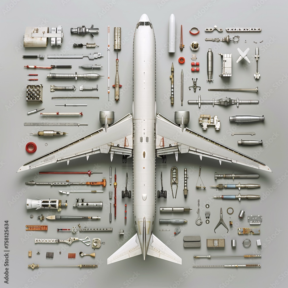 Top view of an airplane showcasing different parts and sections Stock ...