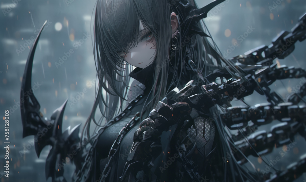 Nightmare anime woman cinematic illustration - horror art style Stock ...