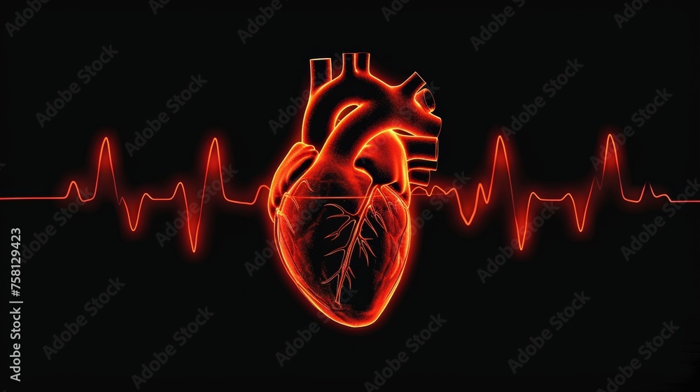 Abstract human heart shape with red cardio pulse line. Creative ...
