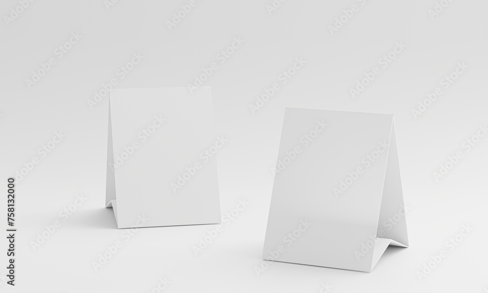 3d render Mock up blank white Table Tent isolated on white background ...