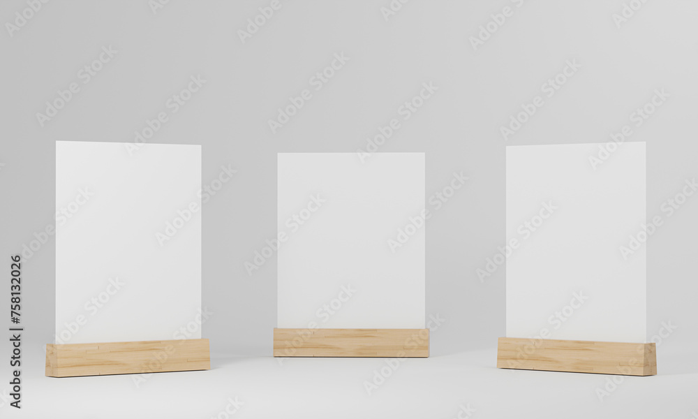 Set Mock up blank white Table Tent wood isolated on white background ...