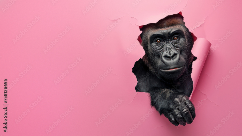 Animal paw tearing through a pink foreground to show a dark layer ...