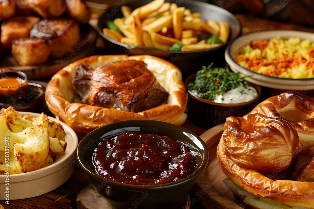 Yorkshire Pudding Feast: A Spread Emblematic of British Pub Dining in ...