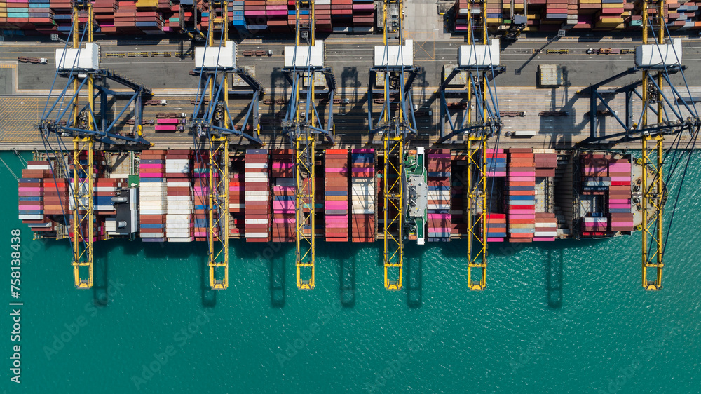 Container ship docked load and unloading goods of international import ...