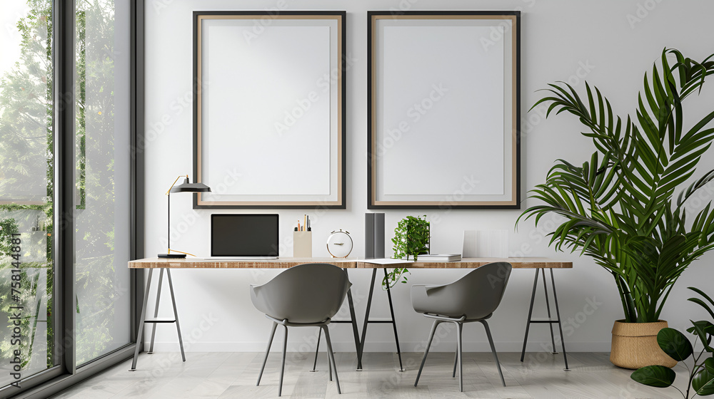 Empty frame mock-up on office wall diploma degree certificate ...