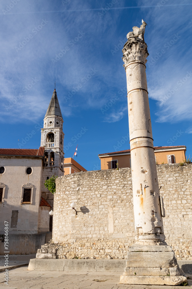 Roman forum of the beautiful Croatian city of Zadar, Stup srama (Pillar ...