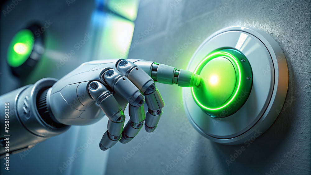 Futuristic Robotic Arm Interacting with Secure Access Control Panel ...