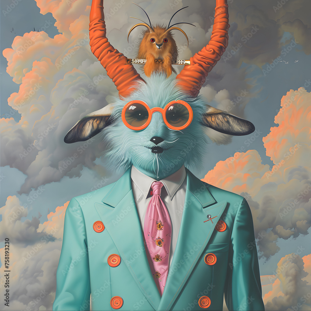 An artist depicted a fictional character of a goat wearing a suit and ...