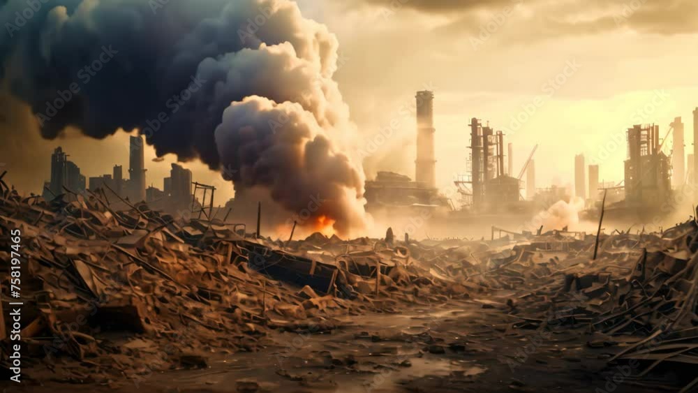 Global warming concept. Pollution of the environment by factories and ...