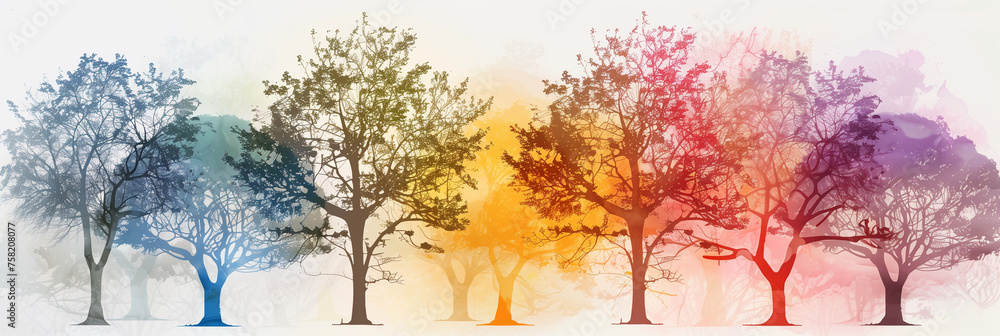 Artistic Trees Silhouette in Gradient Colors, Nature Transition Concept ...