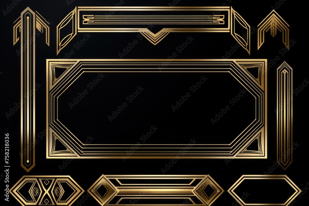 Elegant gold art deco frames on a sleek black background. Perfect for ...