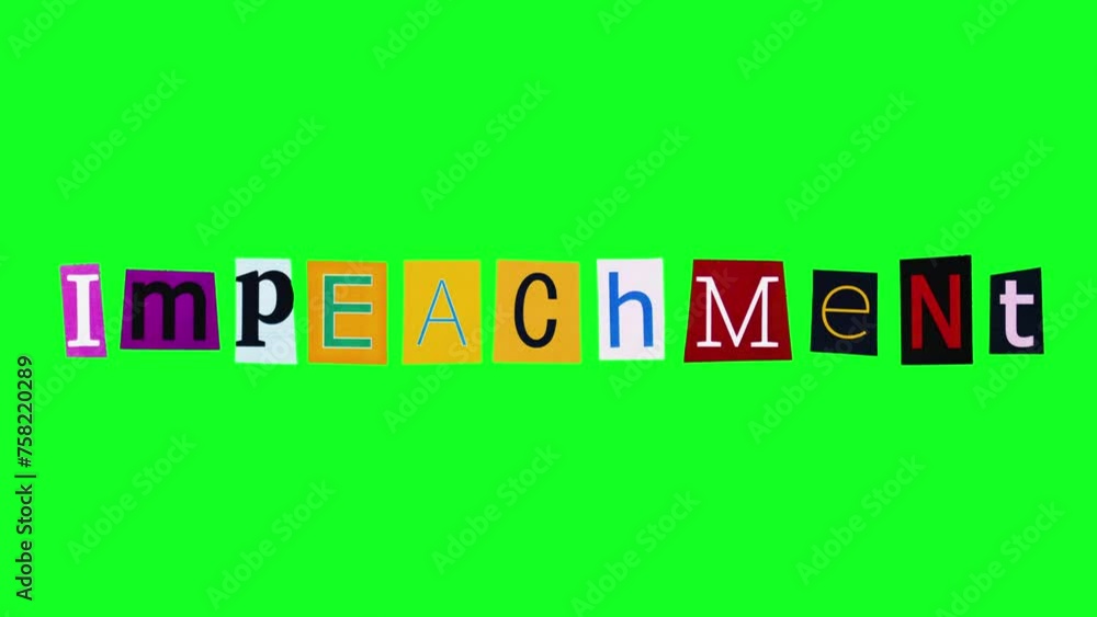 The word impeachment made of crumpling and unwrapping letters on green ...