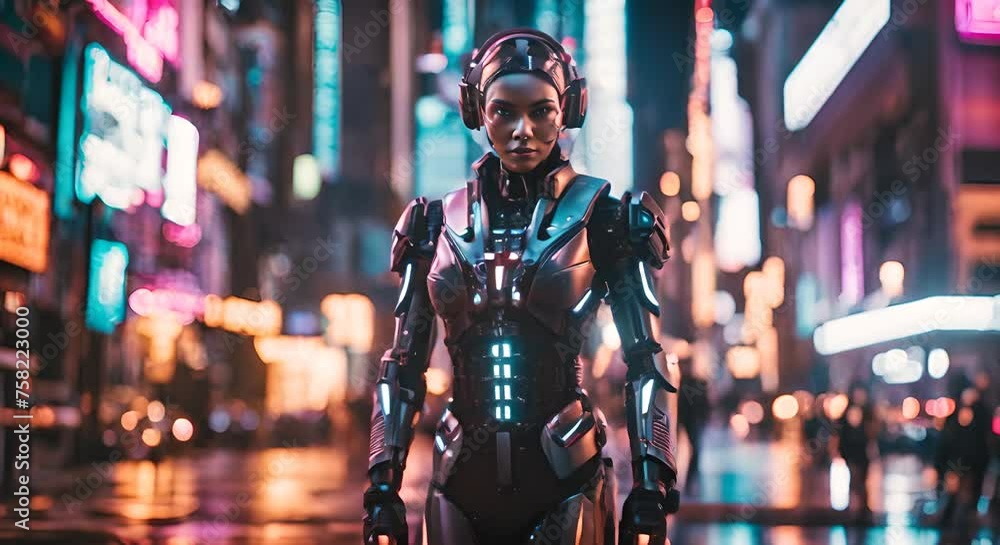 Cyberpunk humanoid robot woman. Stock Video | Adobe Stock