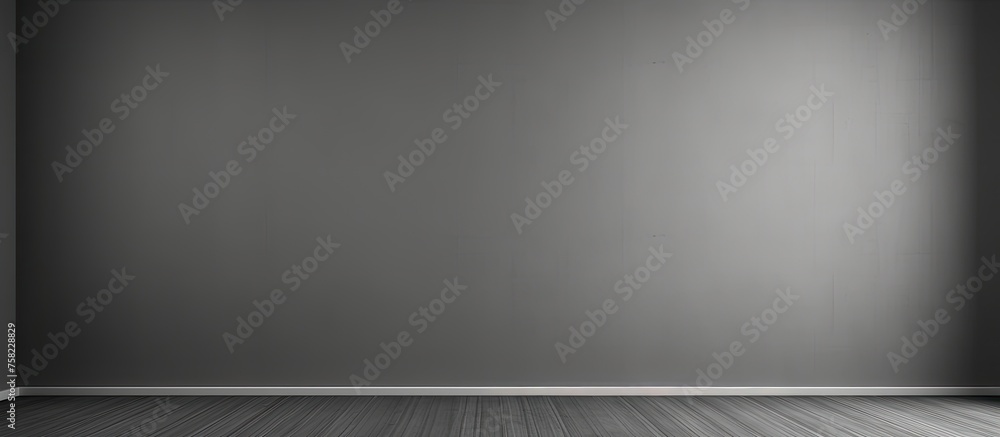 An empty room with a grey rectangular wall and wooden flooring. The ...