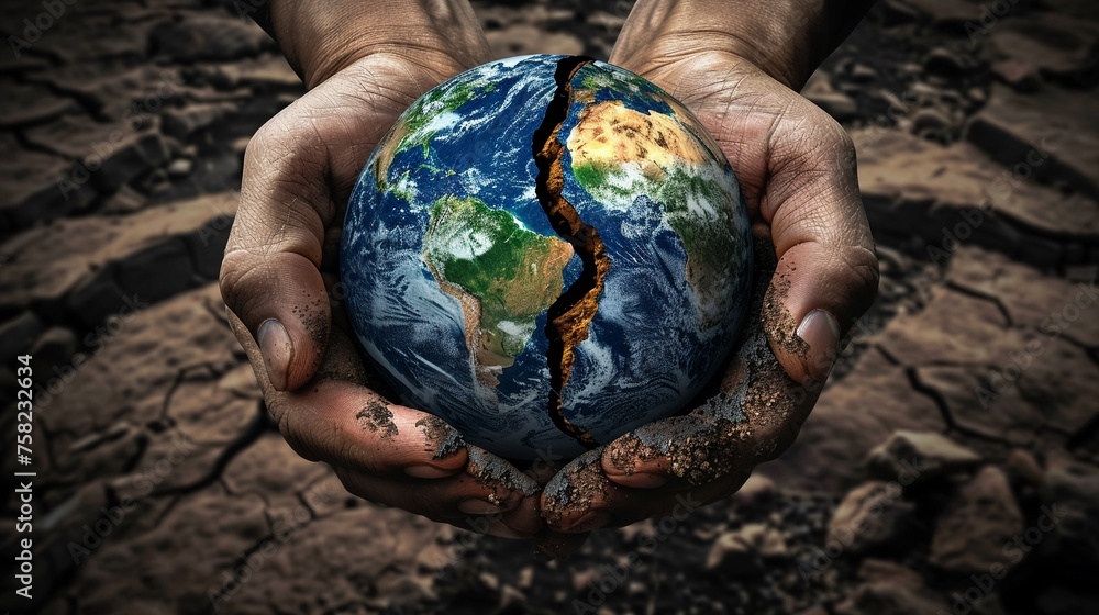 A conceptual image of Earth cradled in human hands one side flourishing ...