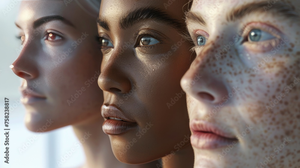 Diverse Women's Close-up Portraits, close-up of three women from ...