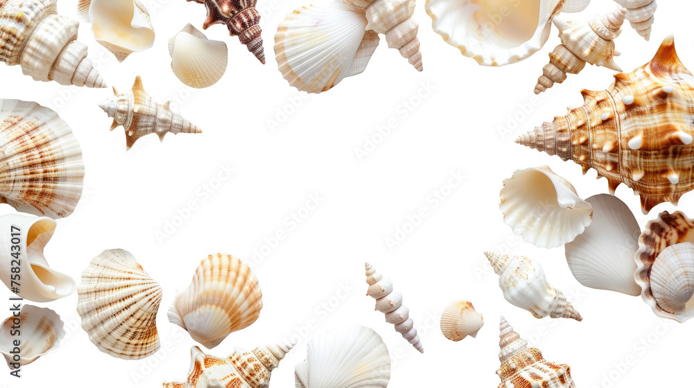 Background with seashells and starfishes making a frame for any text on ...