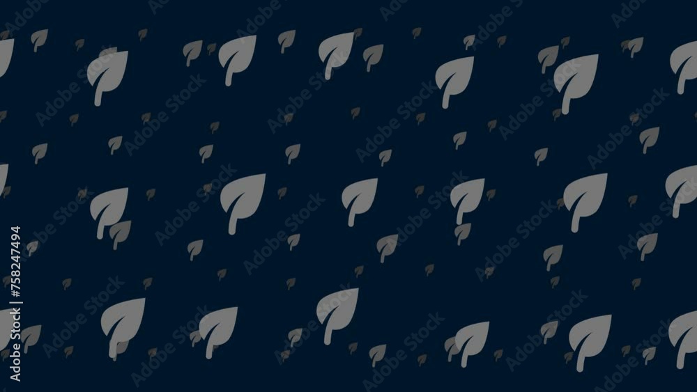 Leaf symbols float horizontally from left to right. Parallax fly effect ...